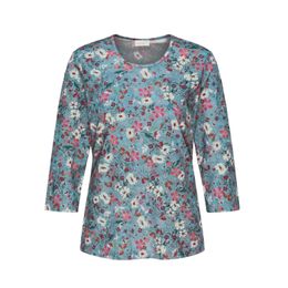 GOLDNER Damen Print-Shirt "Kurzgr&ouml;&szlig;e Raffiniertes Druckshirt mit 3/4-Arm", blau, Gr. 19, Obermaterial: 95% Polyester PES. 5% Elasthan EL., Shirts,