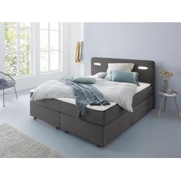Boxbett Home Affaire, B:187cm L:211cm, grau, Polyester, Komplettbetten, "Luan", Schubk&auml;sten, LED-Beleuchtung und Topper, in Breite 120 cm und 180 cm