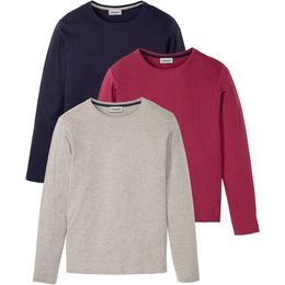 bonprix Herren Langarmshirt "Langarmshirt (3er Pack)", grau, Gr. 48, unifarben, Jersey, Obermaterial: 85% Baumwolle, 15% Polyester, Shirts, regular
