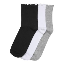 Urban Classics Damen Basicsocken "Urban Classics Ruffle Socks 3-Pack", Gr. 39schwarz, wei&szlig;, erdgrau, 63% Baumwolle, 18% Polyester, 16% Polyimid, 3%