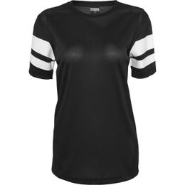 T-Shirt Urban Classics "Urban Classics Damen Ladies Stripe Mesh Tee", Damen, Gr. XS, schwarz, wei&szlig;, 100% Polyester, gestreift, normal, Rundhals, Shirts T-Shirt