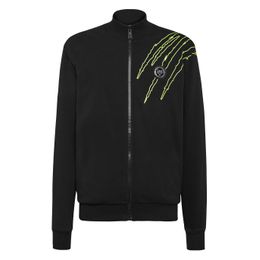 Plein Sport Jungen Yoga-Sweatjacke "Scratch"0229, schwarz, gelbfluo, Gr. S, Obermaterial: 88% Baumwolle, 12% Polyester, Sweatjacken