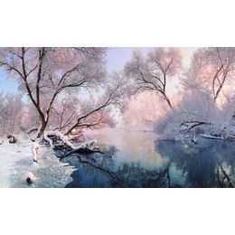 papermoon Fototapete "Fluss in Winterlandschaft", B/L: 5m x 2,8m, Bahnen: 10 Stk., bunt, Schlafzimmer, Tapeten
