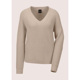 Madeleine Mode MADELEINE Damen Longpullover "Pullover Langarm V-Ausschnitt-Pullover Strick", beige, Modern, Gr. 34, Obermaterial: 90% Schurwolle WV. 10% Kaschmir