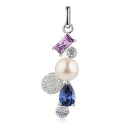 Firetti Damen Kette mit Anh&auml;nger "Geschenk Silber 925 Halsschmuck Ankerkette Baguette Kreis Tropfen", Perlen Silber 925 (Sterlingsilber), L: 45 B: