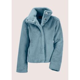 Madeleine Mode MADELEINE Damen Kurzjacke "Jacke Webpelz-Kurzjacke mit Stehkragen", blau, Modern, Gr. 44, Obermaterial: 100% Polyester PES., Jacken, Stehkragen
