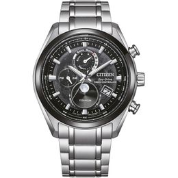 Citizen Herren Funkchronograph "Tsuki-yomi", silber, Armbanduhren, Armbanduhr, Herrenuhr, Solar, Titan, Stoppfunktion, Mondphase
