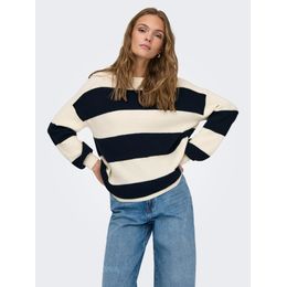 Only Damen Strickpullover "ONLATIA L/S STRIPE PULLOVER KNT NOOS", grau, Gr. S, gestreift, Strick, Obermaterial: 50% Viskose, 27% Nylon, 23%