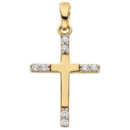Kreuzanh&auml;nger Jobo "Anh&auml;nger Kreuz Goldkreuz 17 mm", gelbgold 333, wei&szlig;, Schmuckanh&auml;nger, Damen, Gelbgold 333, 8 Karat 333 Gold mit 8 Zirkonia