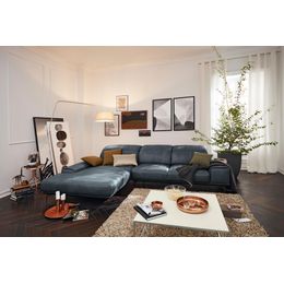 Wohnlandschaft Musterring, B:342cm T:207cm, blau, Sofas, "MR 2490 Ecksofa mit erstklassigem Sitzkomfort, Long-Life-Leder", Bronze-Fu&szlig;, Sitzh&ouml;he 48cm,