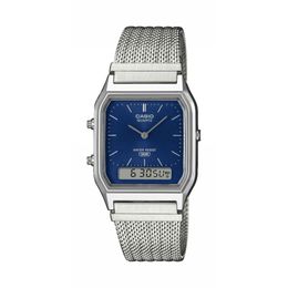 CASIO VINTAGE Damen Chronographsilberfarben, blau, Armbanduhren, Quarzuhr, Armbanduhr, Damenuhr, Herrenuhr, Edelstahlarmband, analog