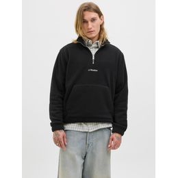 Jack & Jones JACK & JONES Herren Fleecepullover "JJSOHO HALFZIP FLEECE", schwarz, Gr. S, bedruckt, angeraute Sweatware, Obermaterial: 100% Polyester, Sweatshirts,