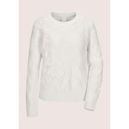 Madeleine Mode MADELEINE Damen Longpullover "Strickpullover Rundhals-Wollpullover mit Kordelstickerei", wei&szlig;, Modern, Gr. 48, Obermaterial: 100% Schurwolle WV.,