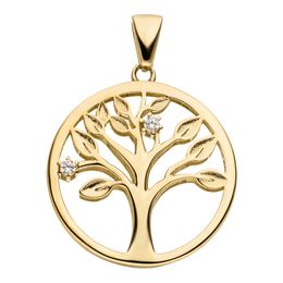 Kettenanh&auml;nger Jobo "Anh&auml;nger Lebensbaum rund 19 mm", gelbgold 333, wei&szlig;, Schmuckanh&auml;nger, Damen, Gelbgold 333, Kettenanh&auml;nger, 8 Karat 333 Gold mit 2 Zirkonia