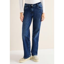 Loose-fit-Jeans Cecil, Damen, Gr. 32, L&auml;nge 30, mid blau wash, Jeans, 83% Baumwolle, 15% Polyester, 2% Elasthan, unifarben, lang, Jeans, mit dekorativen Nieten