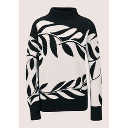 Madeleine Mode MADELEINE Damen Longpullover "Jacquard-Pullover Moderner Winterpullover mit floralem Strickmuster", schwarz, Modern, Gr. 48, Obermaterial: 50%