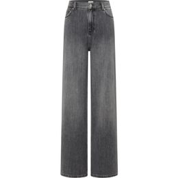Mustang Damen Weite Jeans "Damen Style Luise Wide", grau, Gr. 26, unifarben, Denim/Jeans, 100% Baumwolle, Jeans