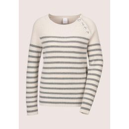 Madeleine Mode MADELEINE Damen Longpullover "Strickpullover Eleganter Wollpullover mit Ringelmuster", wei&szlig;, Modern, Gr. 40, Obermaterial: 90% Schurwolle WV. 10%