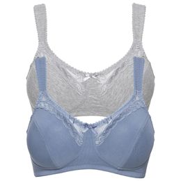 bonprix Damen B&uuml;stenhebe "BH ohne B&uuml;gel mit Baumwolle (2er Pack)", Gr. 75, grau, Obermaterial: 95% Baumwolle, 5% Elasthan. Futter: 100% Baumwolle.