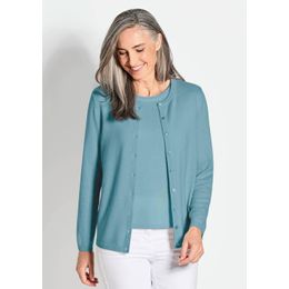 GOLDNER Damen Strickjacke "Kurzgr&ouml;&szlig;e Eleganter Herbstcardigan mit Rundhals", blau, Gr. 25, Obermaterial: 100% Kaschmir WS., Strickjacken, Ohne