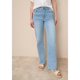 Tamaris Damen Weite Jeans "mit modischer Silhouette und hohem Tragekomfort", blau, Gr. 44, unifarben, Denim/Jeans, Obermaterial: 74% Baumwolle, 24%