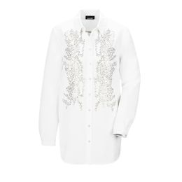 GOLDNER Damen Hemdbluse "Wei&szlig;e elegante Bluse aus Leinen", wei&szlig;, Gr. 50, Obermaterial: 55% Leinen LI. 45% Viskose CV., Blusen, Paillettenstickerei