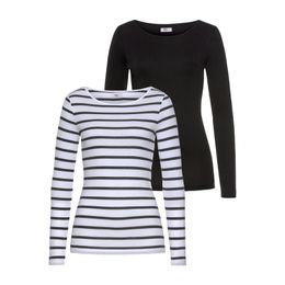 Flashlights Damen Langarmshirt "aus Baumwolle, Trendstarke Farben und Streifen, im Doppelpack", schwarz-wei&szlig;, Basic, Gr. 44, gestreift, unifarben,