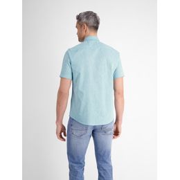 Lerros Herren Kurzarmhemd "Halbarmhemd mit Leinenanteil, unifarben", blau, Gr. M, 80% Baumwolle, 20% Leinen, Hemden, Herren Sommerhemd Freizeithemd
