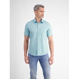 Lerros Herren Kurzarmhemd "Halbarmhemd mit Leinenanteil, unifarben", blau, Gr. S, 80% Baumwolle, 20% Leinen, Hemden, Herren Sommerhemd Freizeithemd