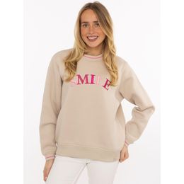 Zwillingsherz Damen Hoodie ""Smile Shine""hellbeige, Gr. L, Sweatware, Obermaterial: 50% Baumwolle, 50% Polyester, Sweatshirts, Rundhals, mit