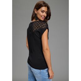Laura Scott Damen Spitzenshirt, schwarz, Gr. 32, unifarben, Jersey, Obermaterial: 95% Viskose, 5% Elasthan. Spitze: 95% Polyester, 5% Elasthan,
