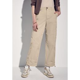 Street One Damen Cargohose, beige, Gr. 42, unifarben, Web, Obermaterial: 98% Baumwolle, 2% Elasthan, Hosen, mit Tunnelzug am Beinabschluss