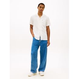 Tommy Jeans Herren Leinenhemd "TJM REGULAR LINEN BLEND CAMP", wei&szlig;, Gr. XXL, bestickt, unifarben, Web, Obermaterial: 55% Leinen, 45% Baumwolle,