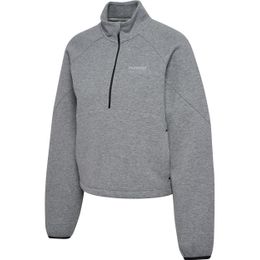Hummel Damen Sweater "HMLTECH FLEECE WOMEN BOXY HALF ZIP", grau, Gr. M, Obermaterial: 74% Baumwolle, 20% Polyester, 6% Elasthan, Sweatshirts