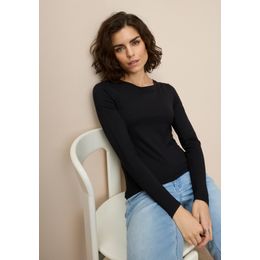 Tamaris Damen Langarmshirt "aus elastischer Viskosemischung, figurbetonte Passform", schwarz, Basic, Gr. 38, unifarben, Jersey, Obermaterial: 95%