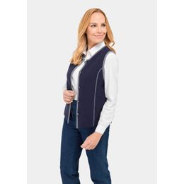 GOLDNER Damen Strickjacke "Kurzgr&ouml;&szlig;e Zeitlose Merino-Weste mit Knopfleiste", blau, Gr. 22, Obermaterial: 50% Polyacryl PAN. 50% Schurwolle WV.,