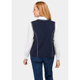 GOLDNER Damen Strickjacke "Kurzgr&ouml;&szlig;e Zeitlose Merino-Weste mit Knopfleiste", blau, Gr. 20, Obermaterial: 50% Polyacryl PAN. 50% Schurwolle WV.,