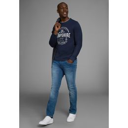 DELMAO Herren Langarmshirt, blau, Gr. 4XL, unifarben, Single Jersey, Obermaterial: 100% Baumwolle, Shirts, mit modernem Print - NEUE KOLLEKTION