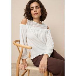 Laura Scott Damen Langarmshirtsanftes wei&szlig;, Gr. 48, unifarben, Jersey, Obermaterial: 95% Viskose, 5% Elasthan. Spitze: 95% Polyester, 5% Elasthan,