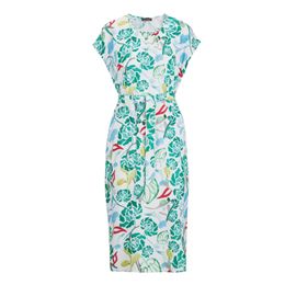 GOLDNER Damen Sommerkleid "Gr&uuml;nes Midikleid mit floralem Muster", gr&uuml;n, Gr. 50, Obermaterial: 100% Viskose CV., Kleider, Kr&auml;uselung am Ausschnitt