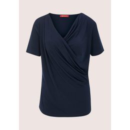 Madeleine Mode 3/4-Arm-Shirt MADELEINE "Shirt Elegantes Wickelshirt Kurzarm mit Elasthan", Damen, Gr. 34, blau (marine), Obermaterial: 95% Polyester PES. 5% Elasthan EL., Modern, figurumspielend, Shirts 3/4-Arm-Shirt, Wickeleffekt