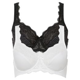 bonprix Damen B&uuml;gel-BH "B&uuml;gel-BH mit zarter Spitze (2er Pack)", Gr. 90, schwarz, Obermaterial: 88% Polyester, 12% Elasthan. Futter: 90% Polyamid, 10%