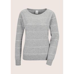 Madeleine Mode MADELEINE Damen Longpullover "Strickpullover Luxuri&ouml;ser Kaschmirpullover mit Ajour-Muster", grau, Modern, Gr. 44, Obermaterial: 90% Schurwolle WV.