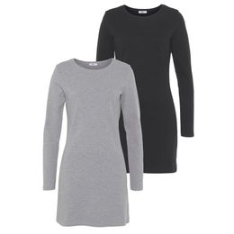 Flashlights Damen Jerseykleid "Basic-Schnitt mit Rundhals und langen &Auml;rmeln", schwarz, Basic, Gr. 36, clean, unifarben, Interlock, Obermaterial: 100%