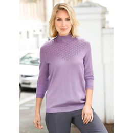 GOLDNER Damen Rundhalspullover "Eleganter Ajourpullover mit Stehbund", lila, Gr. 52, Obermaterial: 100% Polyacryl PAN., Pullover, aufwendiger