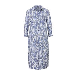 GOLDNER Damen Sommerkleid "Leinenkleid mit Print und 3/4-Arm", blau, Gr. 46, Obermaterial: 100% Leinen LI., Kleider, Kn&ouml;pfe