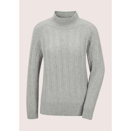 Madeleine Mode MADELEINE Damen Longpullover "Kaschmirpullover Eleganter Strickpullover mit Zopf- und Ajour-Muster", grau, Modern, Gr. 48, Obermaterial: 100%