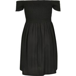 Urban Classics Damen Shirtkleid "Urban Classics Damen Ladies Smoked Off Shoulder Dress", schwarz, Gr. S, unifarben, 100% Viskose, Kleider