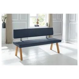 Bank OTTO HOME "Mobilar Rio", grau (grau blau), B:140cm H:89cm T:53cm, Polyester, Sitzb&auml;nke, mit R&uuml;ckenlehne und aus Massivholz
