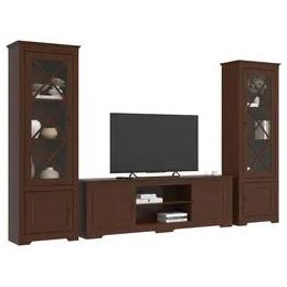 Wohnwand OTTO HOME "Lisa", braun (dunkelbraun), B:295cm, Massivholz, Kastenm&ouml;bel-Sets, Wohnwand, bestehend aus zwei Vitrinen und einem Lowboard, massives Kiefernholz